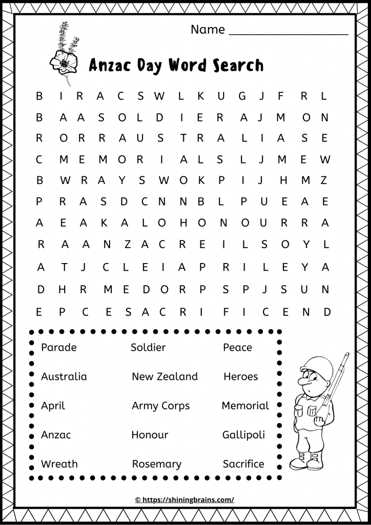 Anzac day word search - Anzac Day free printables